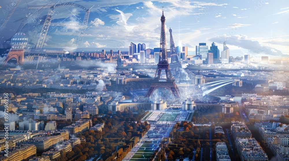 Artistic depiction of the Paris 2024 Olympics venues superimposed with ...