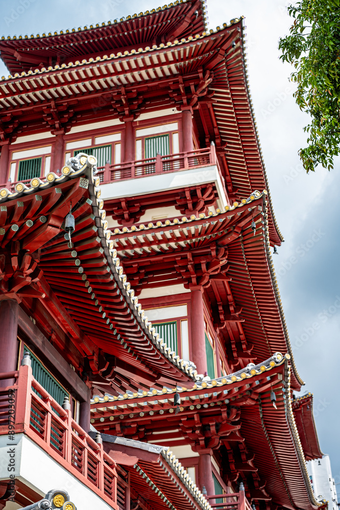 Red asian temple architecture, historic chinese roof roofing eaves ...