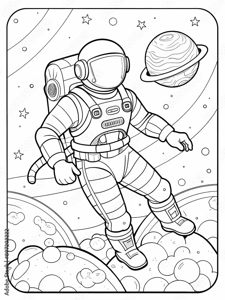 Whimsical Astronaut Floating in Space Coloring Page for Kids' Activity ...