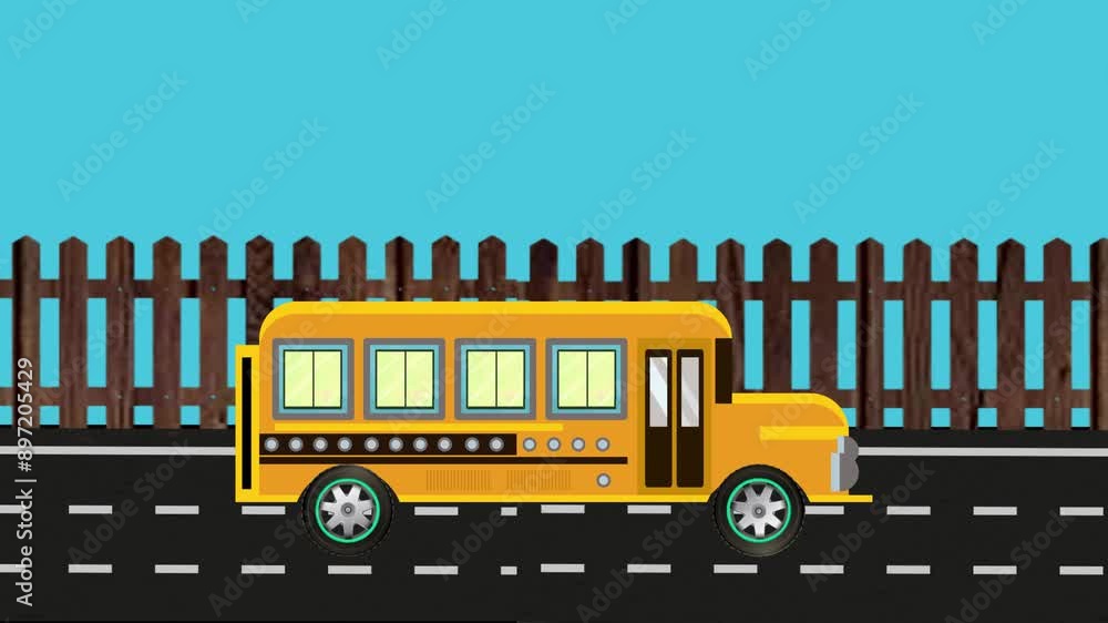 Classic Yellow School Bus Moving on a Road | School Bus Moving | Back ...