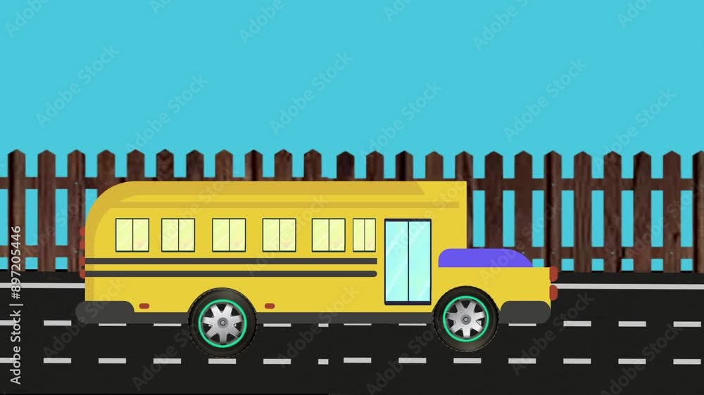 Classic Yellow School Bus Moving on a Road | School Bus Moving | Back ...