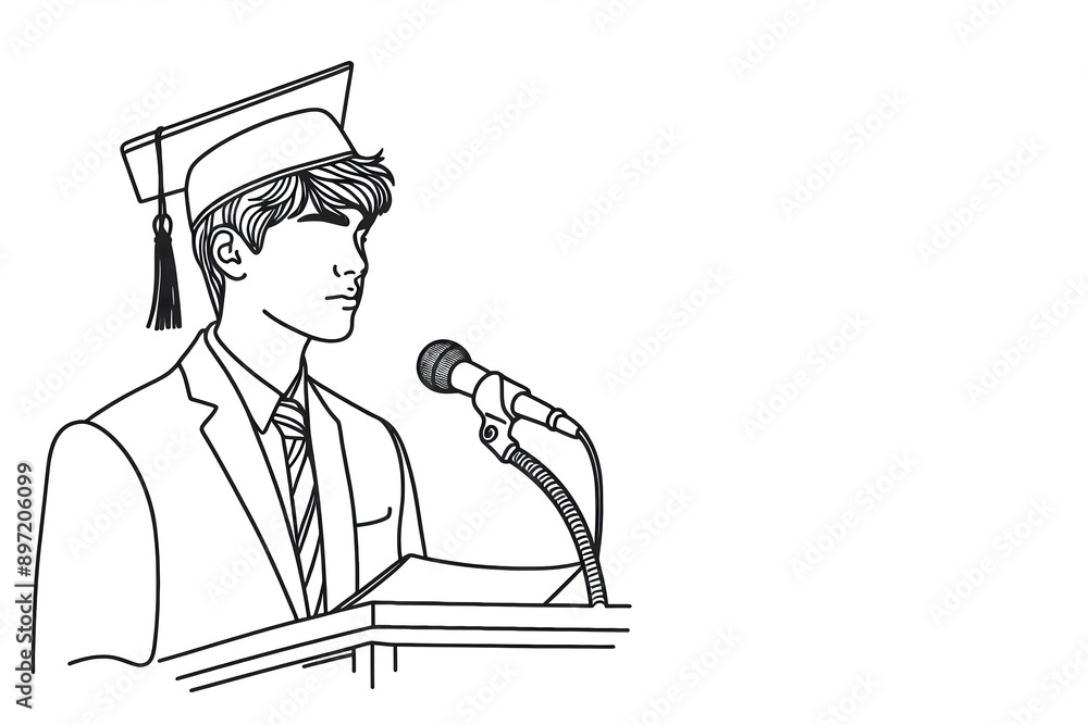 continuous single line art drawing of a college school student giving ...