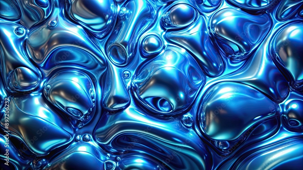 Blue metallic liquid texture resembling mercury, shiny, smooth ...