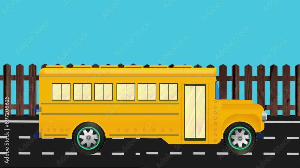 Classic Yellow School Bus Moving on a Road | School Bus Moving | Back ...
