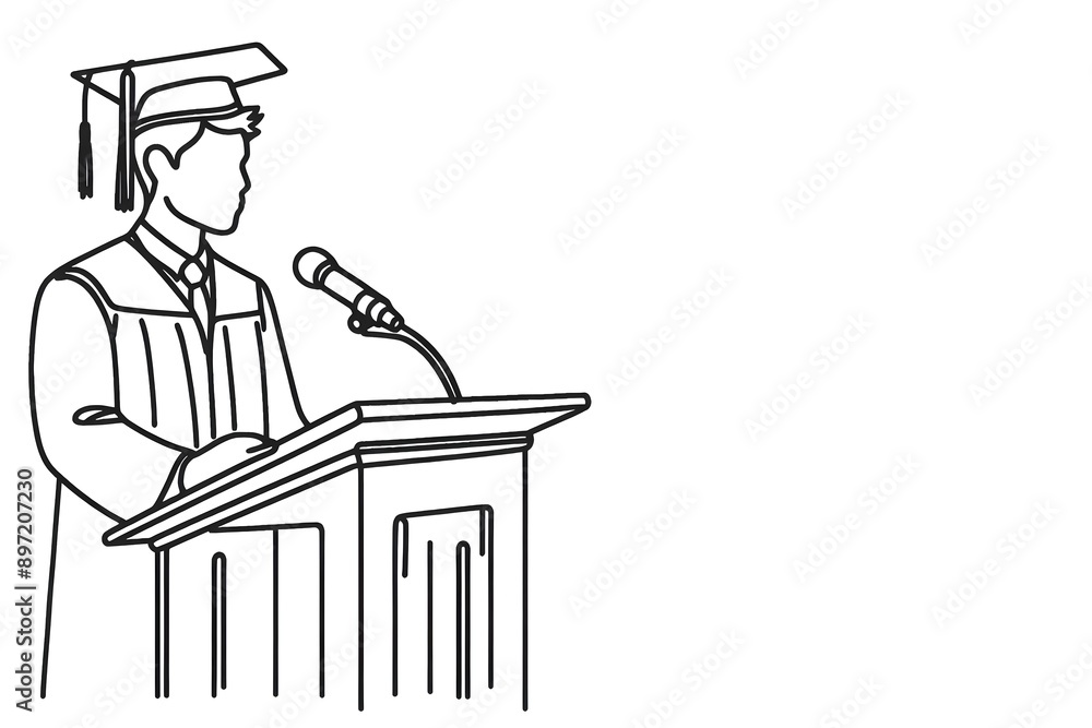 continuous single line art drawing of a college school student giving ...