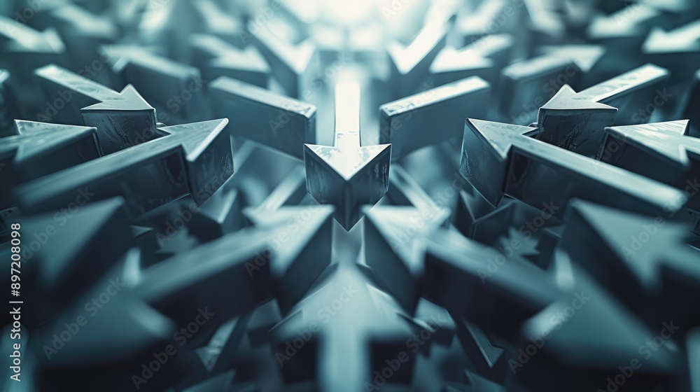 Multiple arrows converging towards a single point, representing focus ...