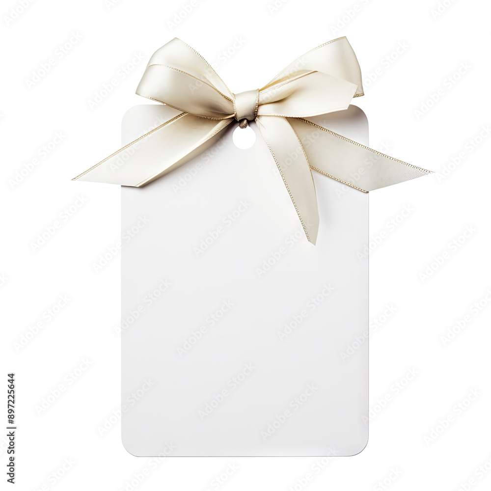 blank white gift tag with ribbon isolated on transparent background ...