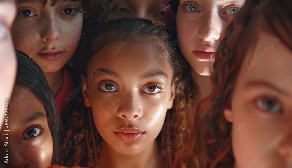 Diverse young women, teenagers with unique facial expressions posing ...