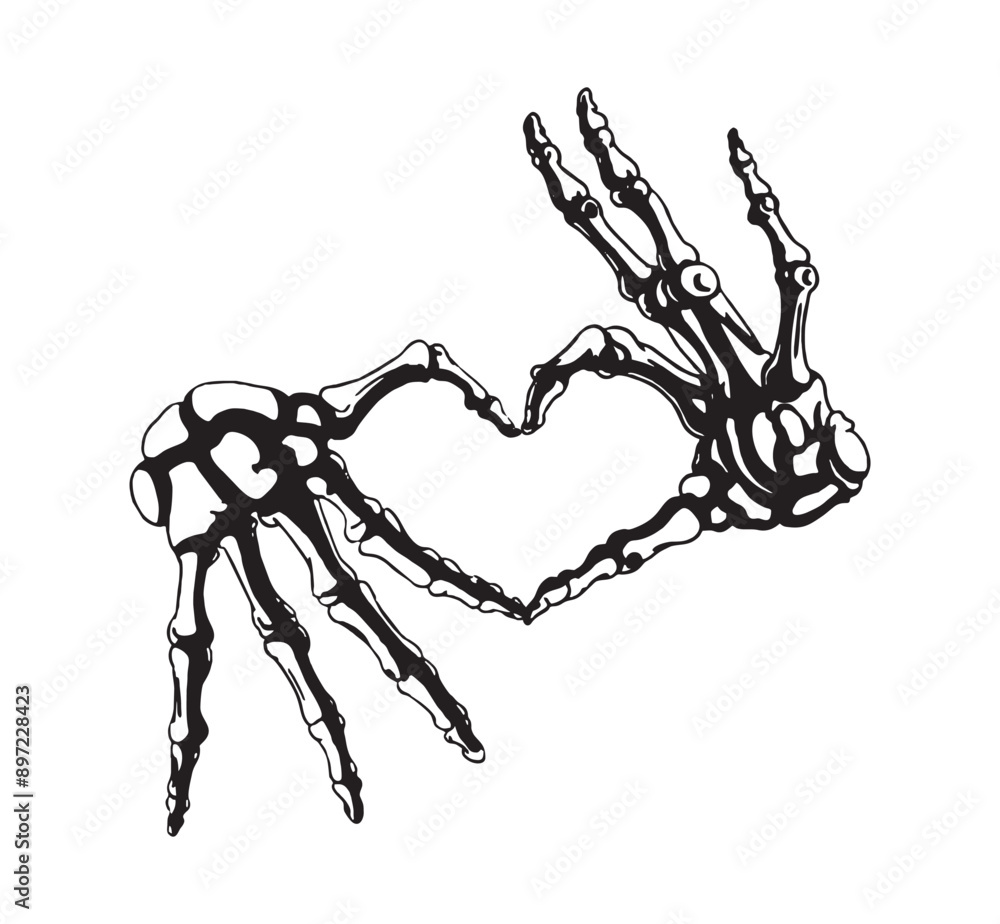 Heart shap with skeleton hands Tattoo Black Style horror Logo Vector ...