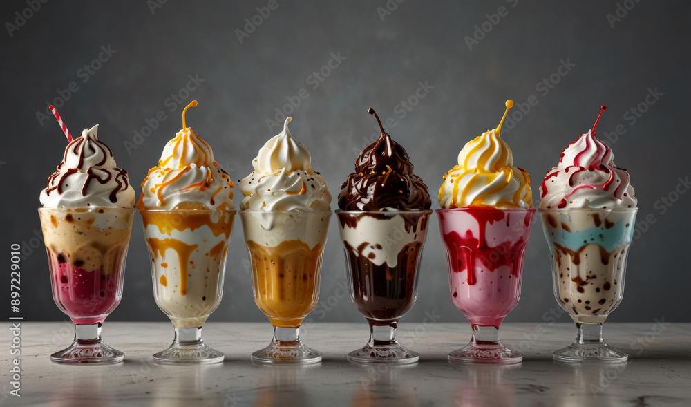 Collection of Sundae sundaes ice cream frozen dessert in tulip glass ...