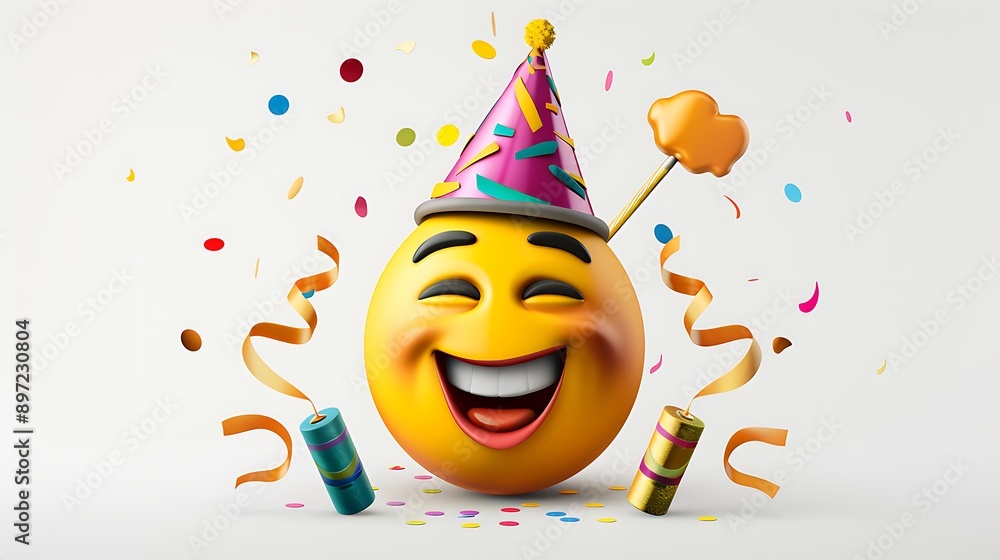 emoji icon of a face with a party hat and a party blower celebrating ...