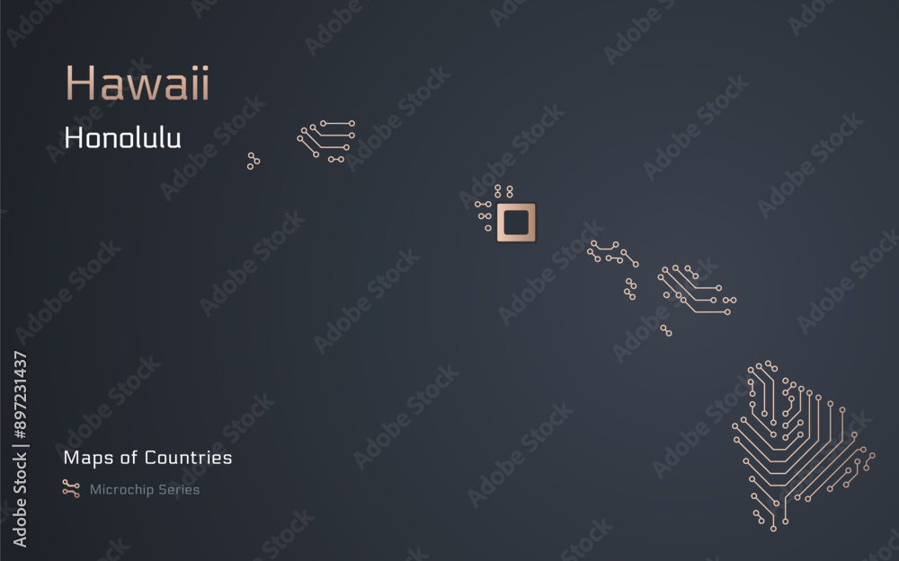 Hawaii Map with a capital of Honolulu Shown in a Microchip Pattern. E ...