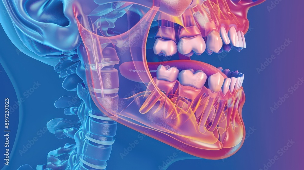 Detailed illustration of the oral cavity, focusing on the teeth, gums ...