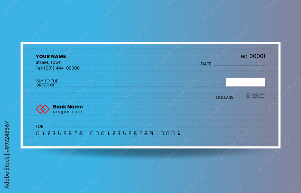 Gradient blank check template with decorative pattern design, blank ...