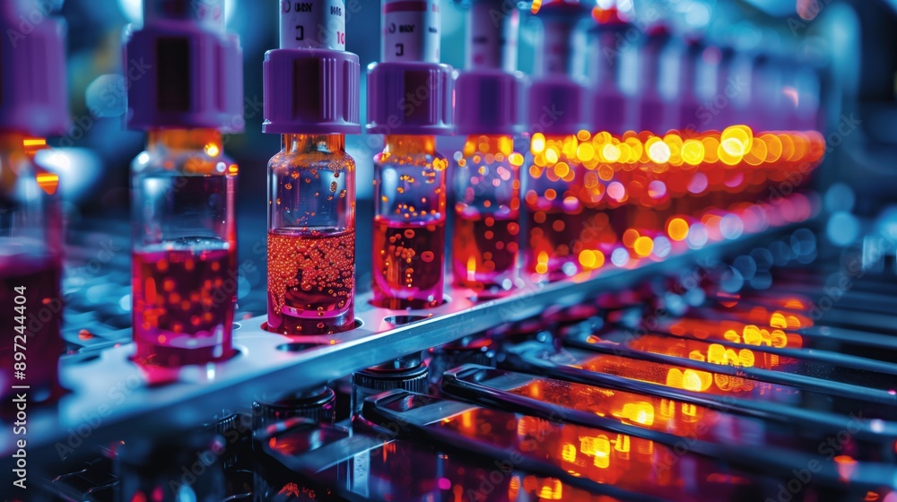 Blood Sample Vials in Laboratory. Rows of blood sample vials in a ...