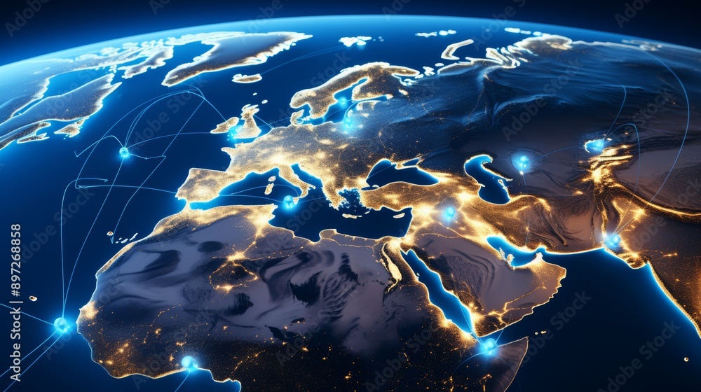 Data and telecommunication global network map of saudi arabia, middle ...