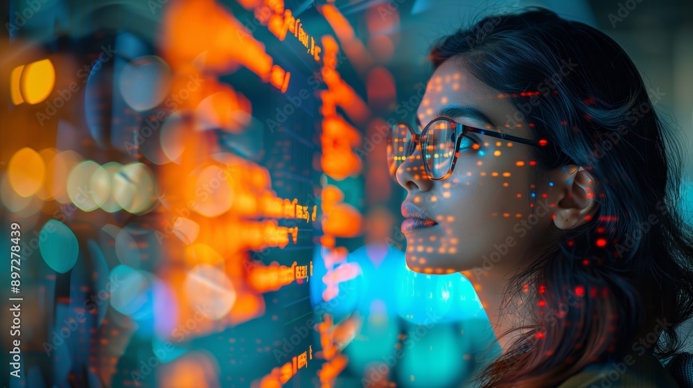 An Indian woman software developer in front of computer screen with ...