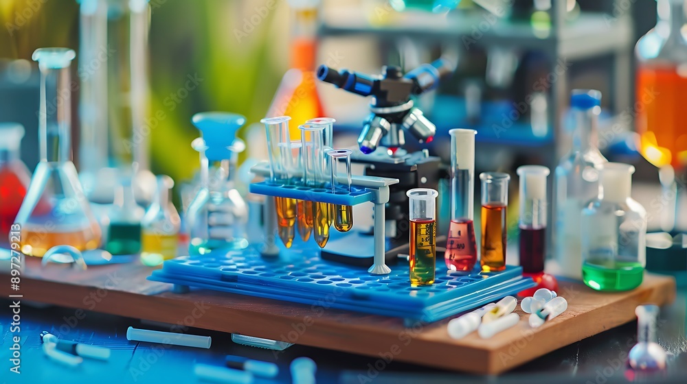 Miniature science lab with tiny test tubes and equipment Stock Photo ...