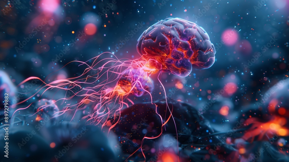 Realistic shot of an animated illustration showing the neural ...