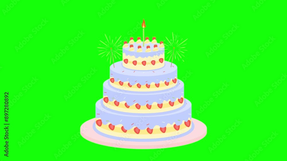 Birthday cake animation. cake animation. green screen background. happy ...