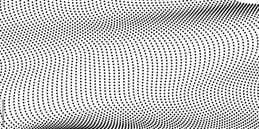 Wavy abstract halftone black dots isolated on a transparent background ...