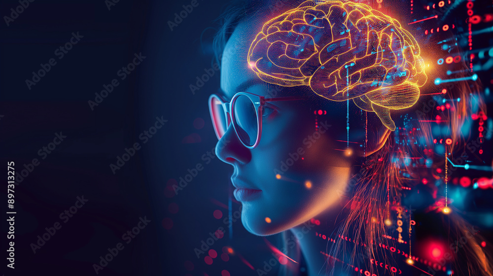AI Mate side profile with glasses, highlighted by dynamic digital brain ...