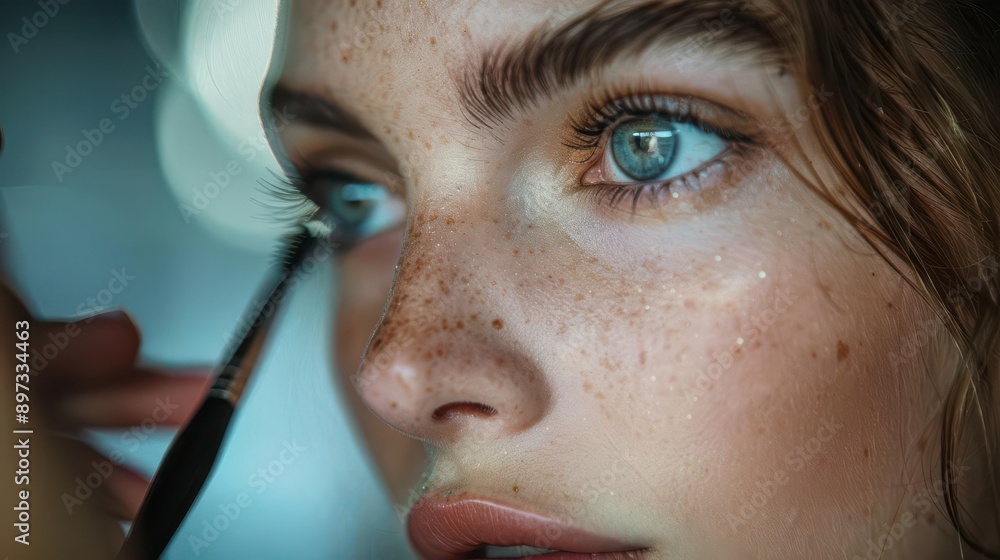 Close-up of a model getting ready backstage at a fashion show detailed ...