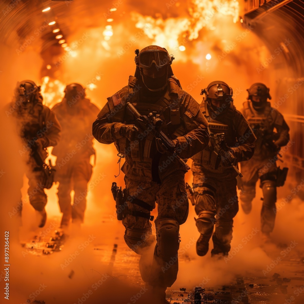 Intense Tactical Battle: Soldiers Navigate Smoke-Filled Arena in Laser ...