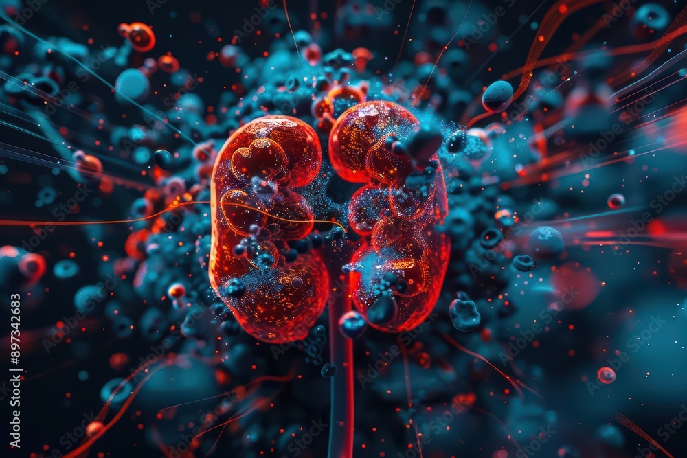 A renal explosion highlighting kidneys and nephrons in a vivid ...