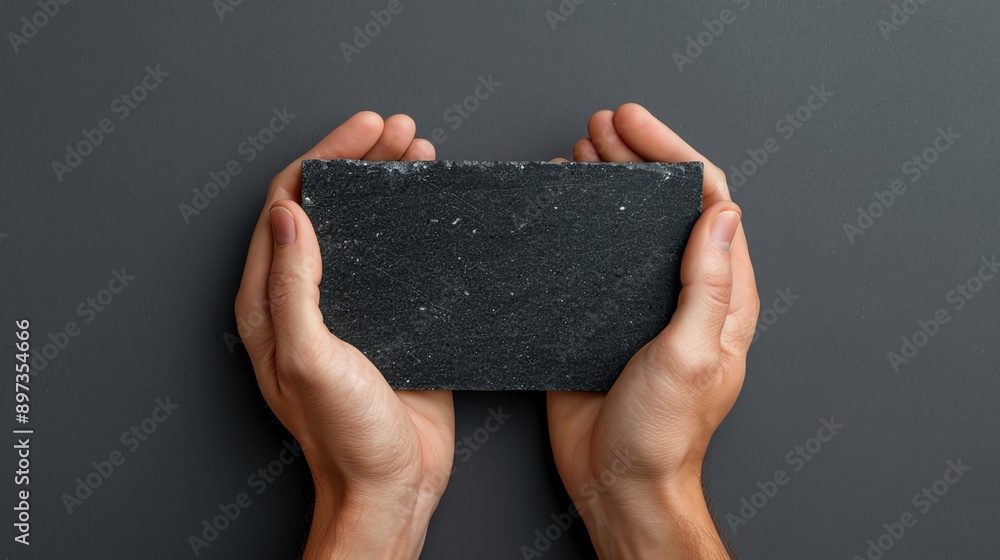 Bold Black Granite Sample Closeup of hands holding a sleek black ...