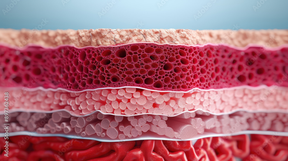 Close-up detailed cross-section of human skin layers including ...