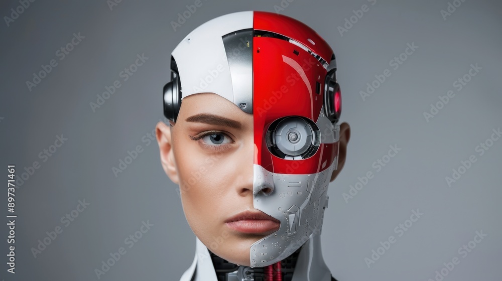 A woman's face is split into two halves, one half is white and the ...