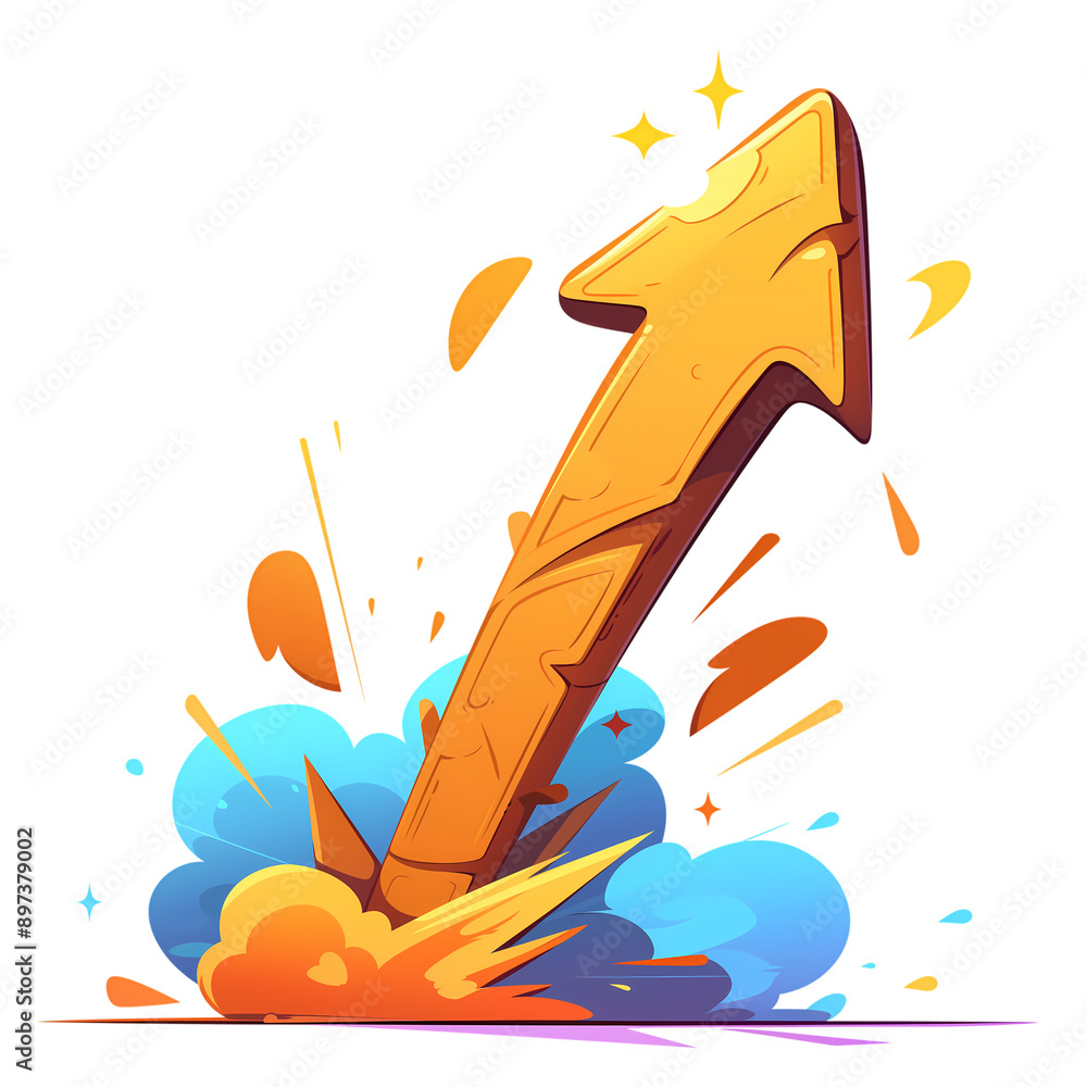 a 2d cartoon clipart drawing of a growth arrow on an isolated ...