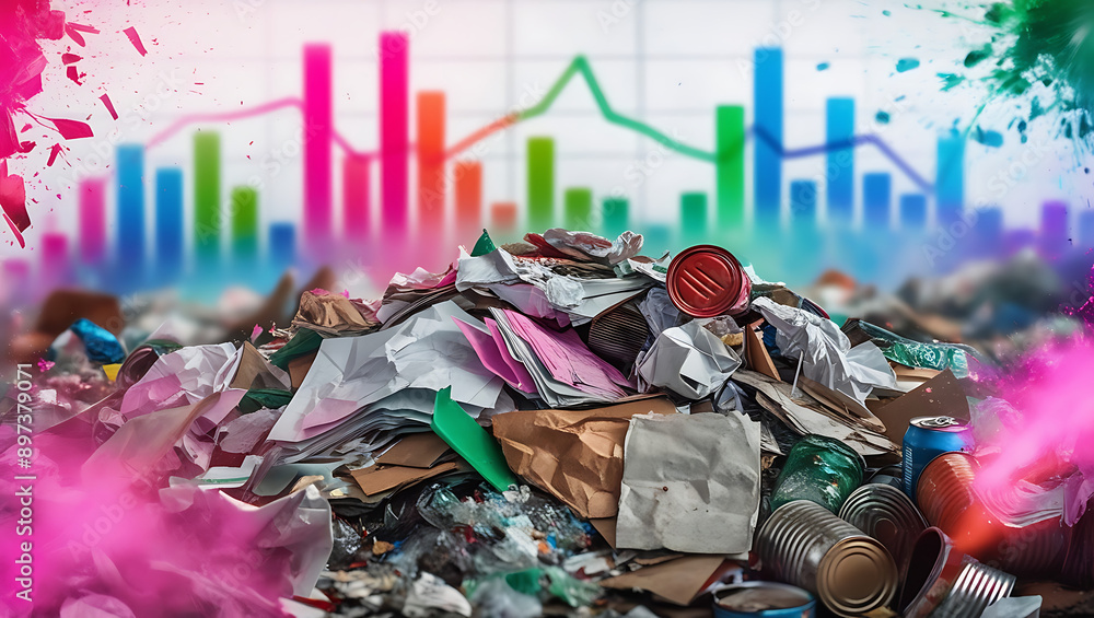 Plastic garbage and graph background. resources, and recycling various ...