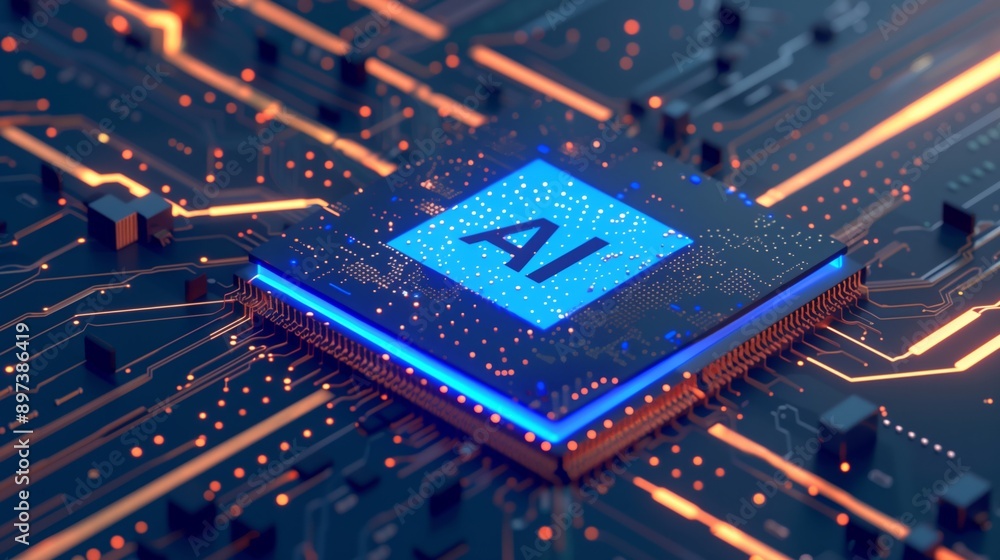 High-Tech Digital Concept 3D Rendering of "AI" Logo on Chip with Brain ...
