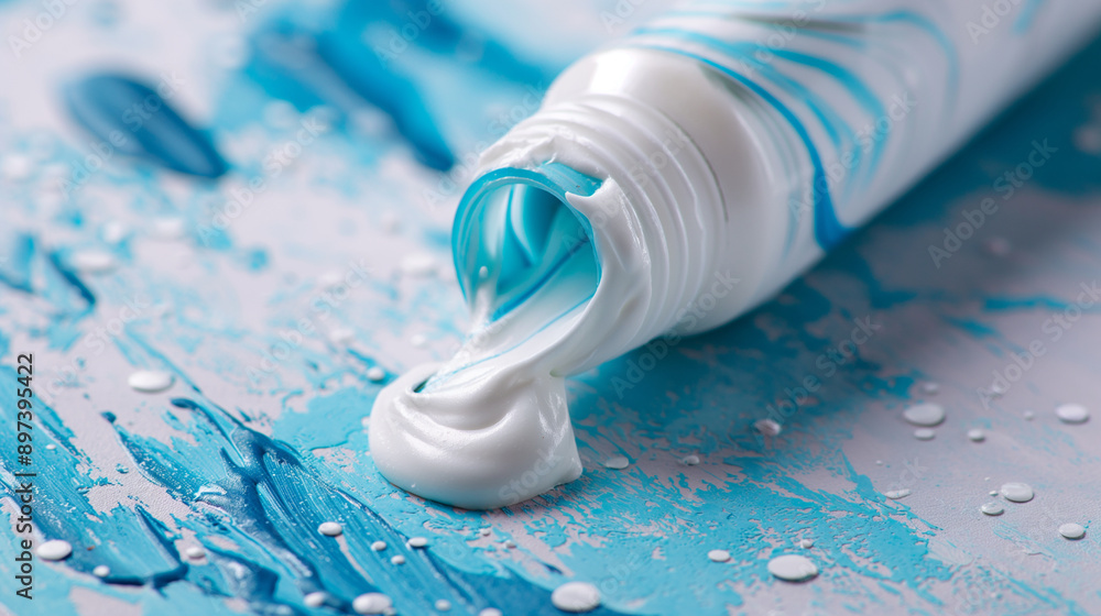 Beautiful close-up photo of a tube of toothpaste with toothpaste ...