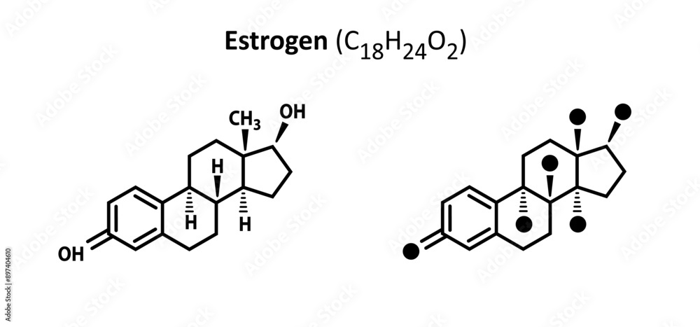 Estrogen, estetrol structure C18H24O2 Sex hormone formula chemical ...