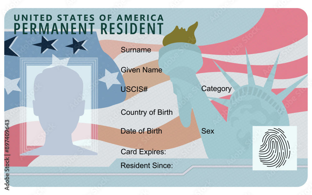 Permanent Resident Card. Vector illustration of green card. Green card ...