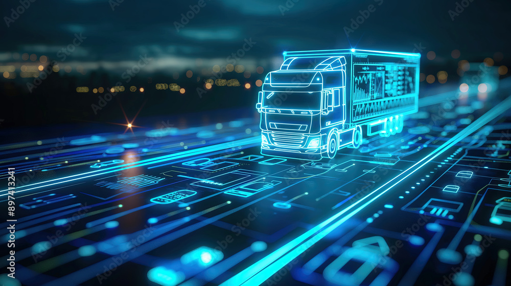 futuristic logistics concept, transportation on highway with ...