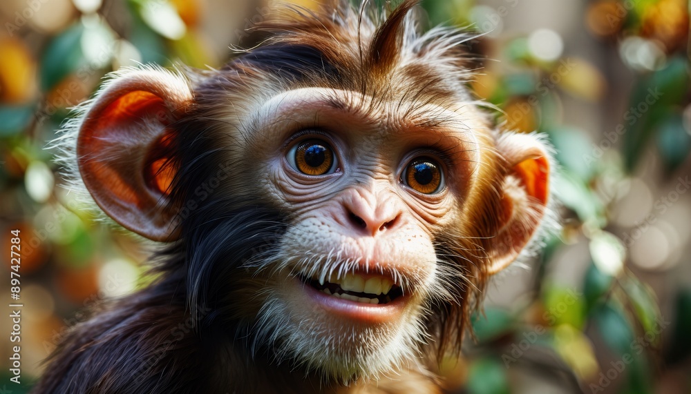 3D clipart of a cheerful monkey, bright and clean setting, white ...