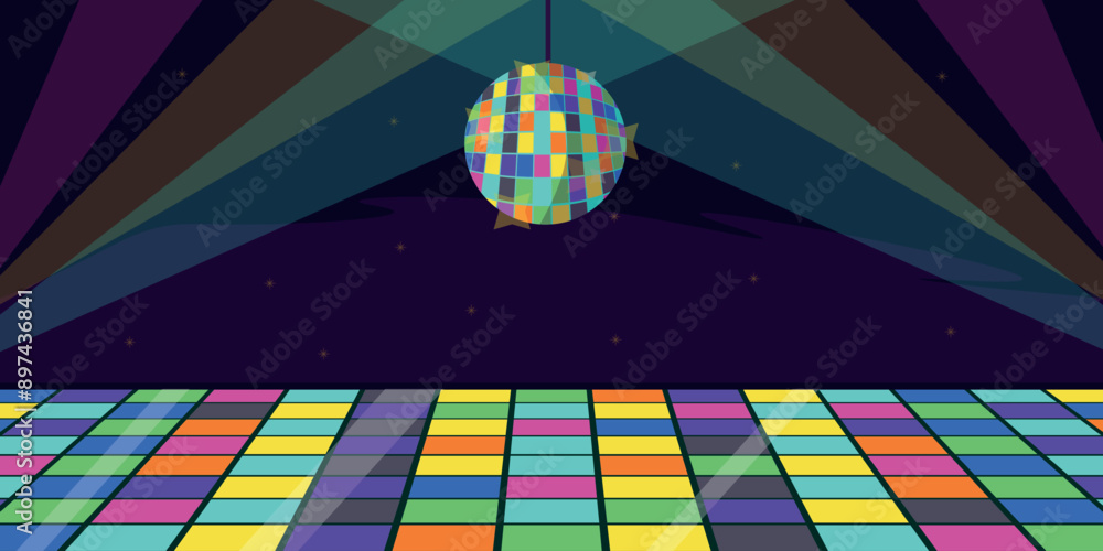 Vector illustration of a beautiful disco dance floor. Cartoon scene of ...
