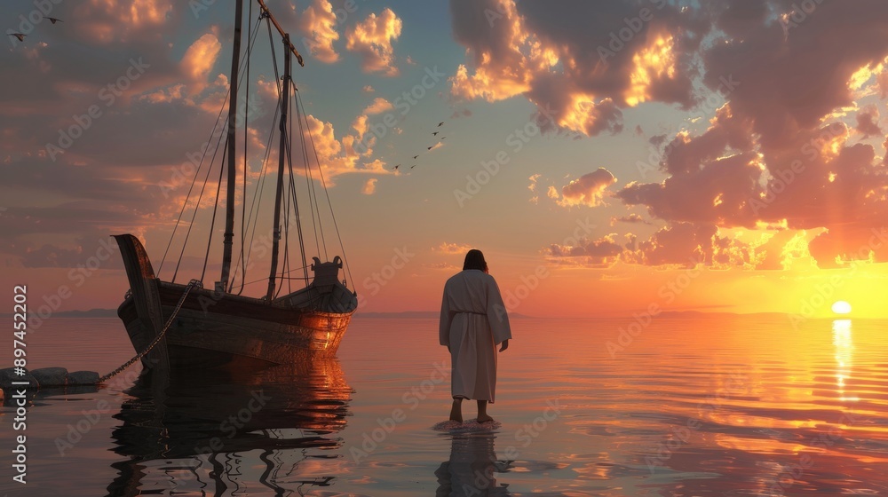 Jesus walking on water , Jesus on the sea , Jesus Christ walking on ...