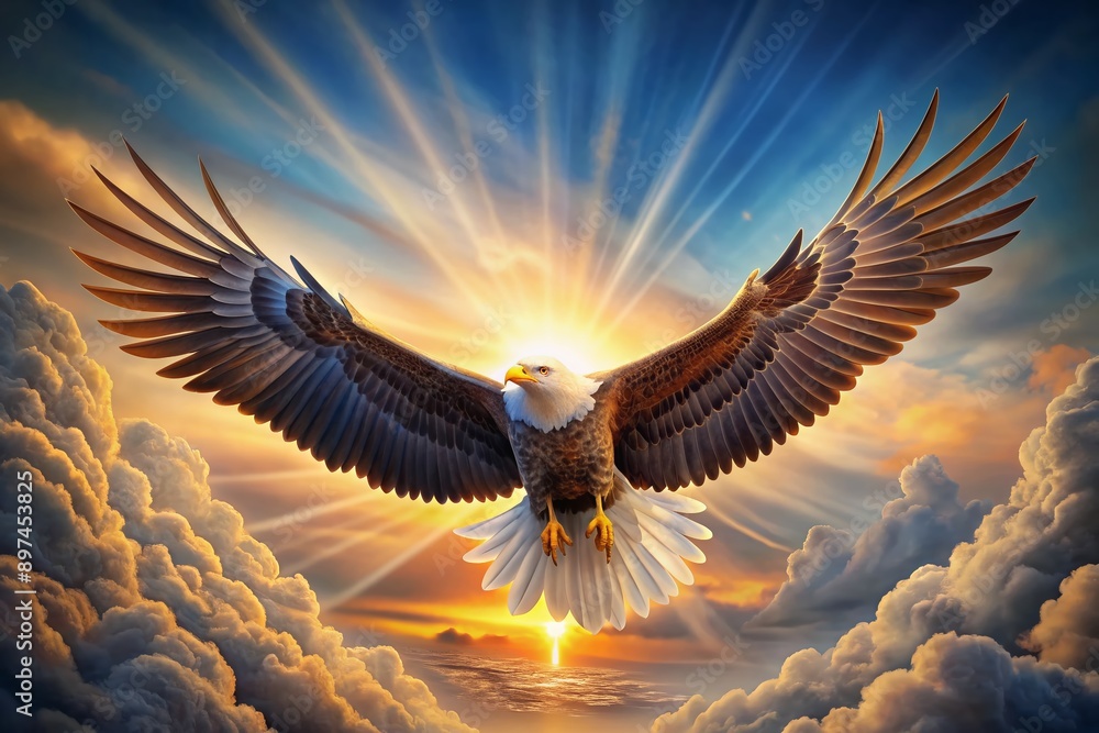 Majestic eagle soaring high in the sky, wings outstretched, symbolizing ...