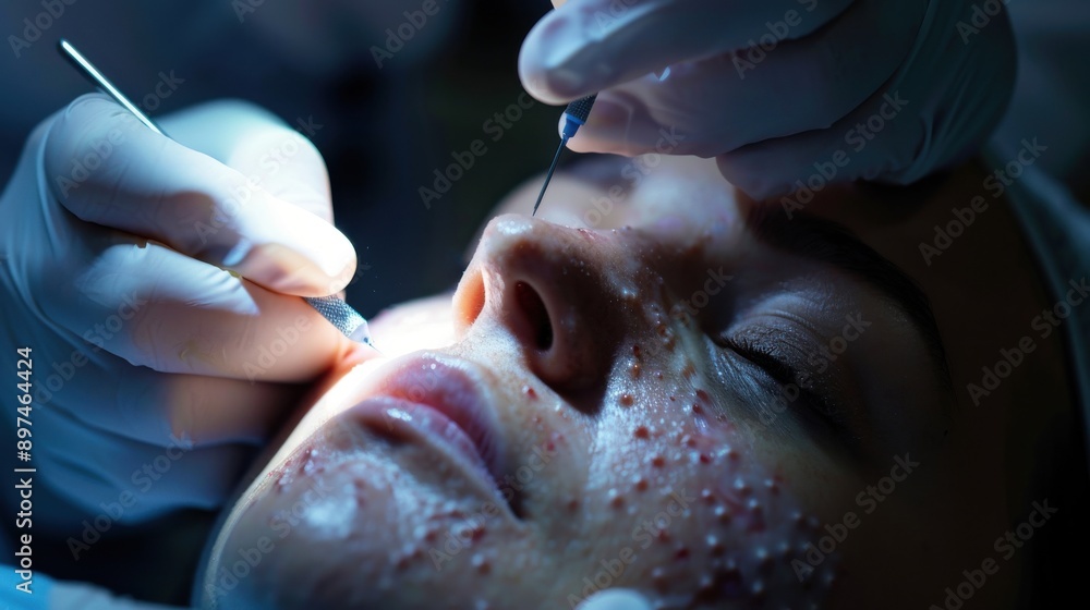 A high-definition image of a dermatologist performing a biopsy on a ...