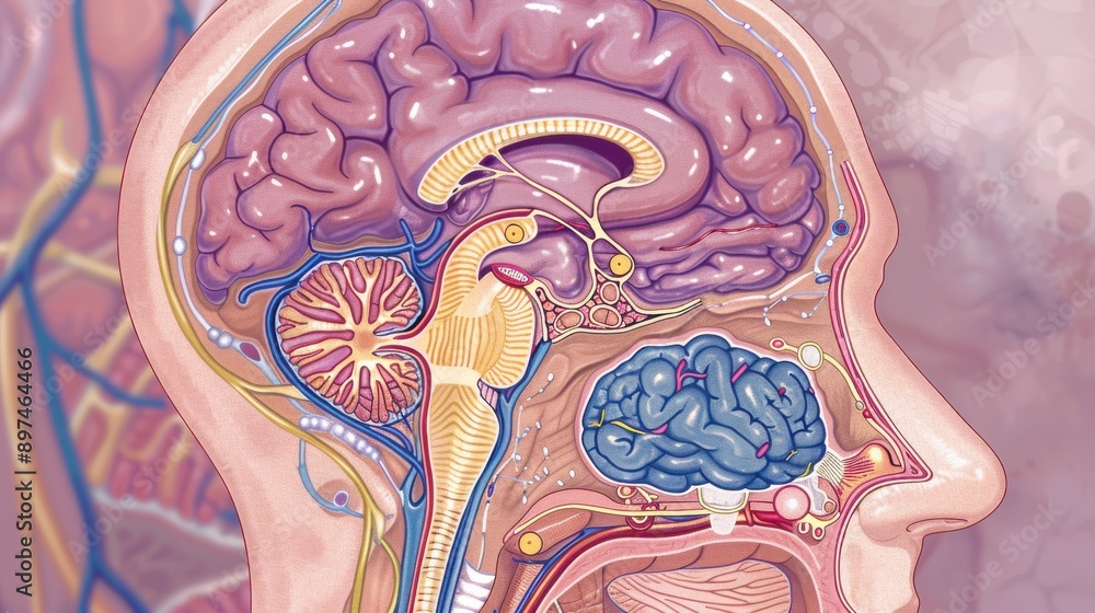 A detailed illustration of the endocrine glands, showing the ...