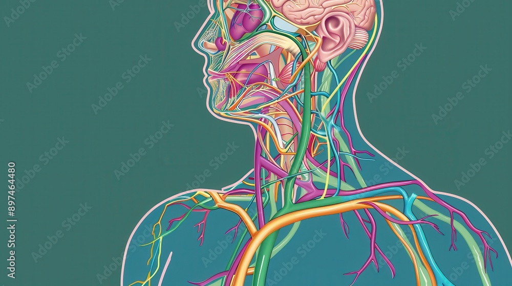 A detailed illustration of the lymphatic vessels and lymph nodes ...