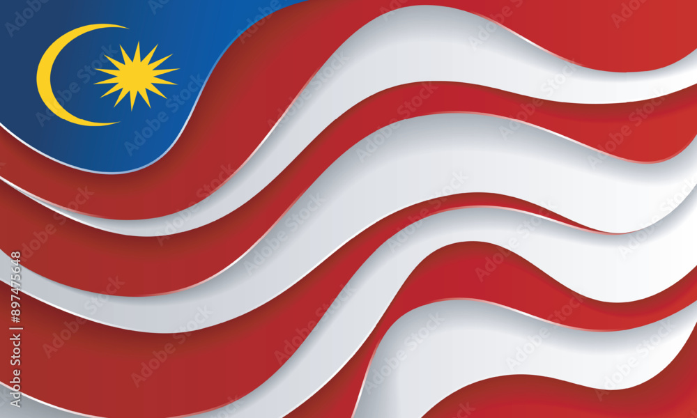 Malaysian flag background with tiered white and red shapes design for ...
