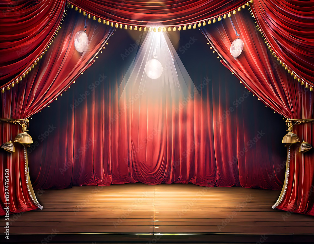 Carnival Stage with Red Curtain- A 3D stage with a red curtain and ...