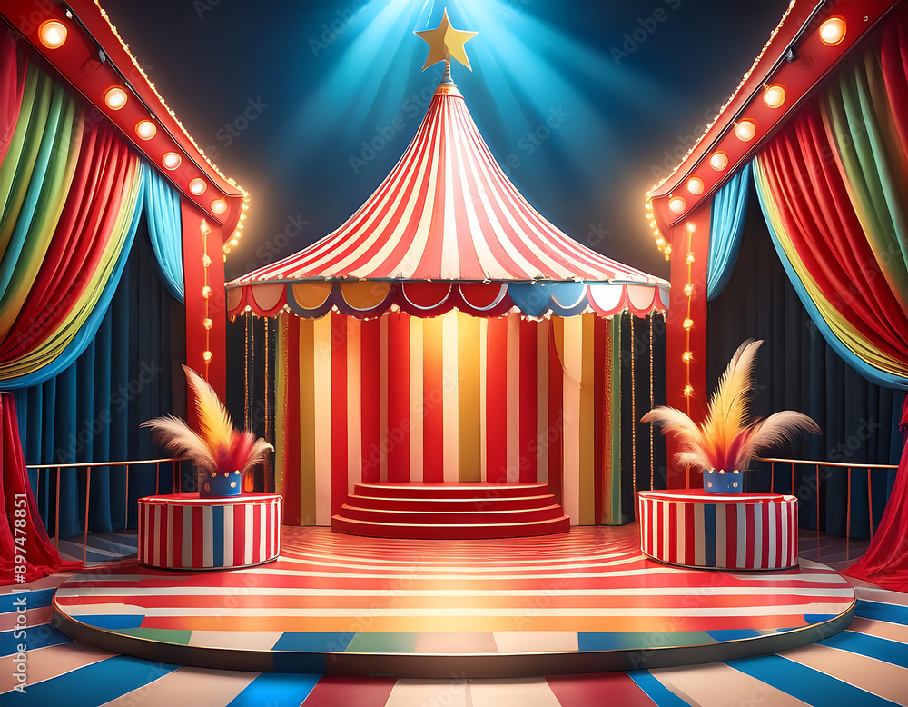 Circus Stage Podium- A colorful circus-themed podium with a 3D carnival ...