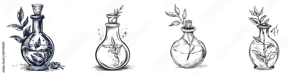 Collection of Potion bottles magic vector. Vintage witch game alchemy ...